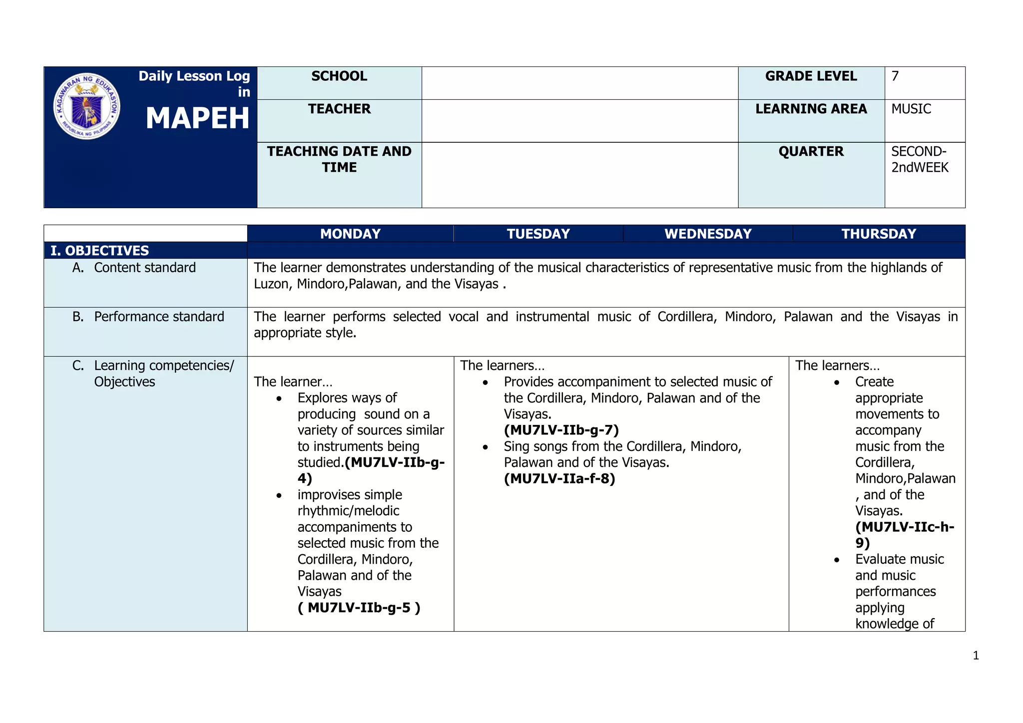 Q2 Grade 7 Music DLL Week 2.pdf