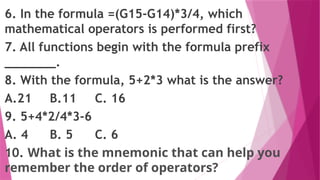 MS Excel Basic Formula and and its Functions | PPT