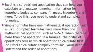 MS Excel Basic Formula and and its Functions | PPT