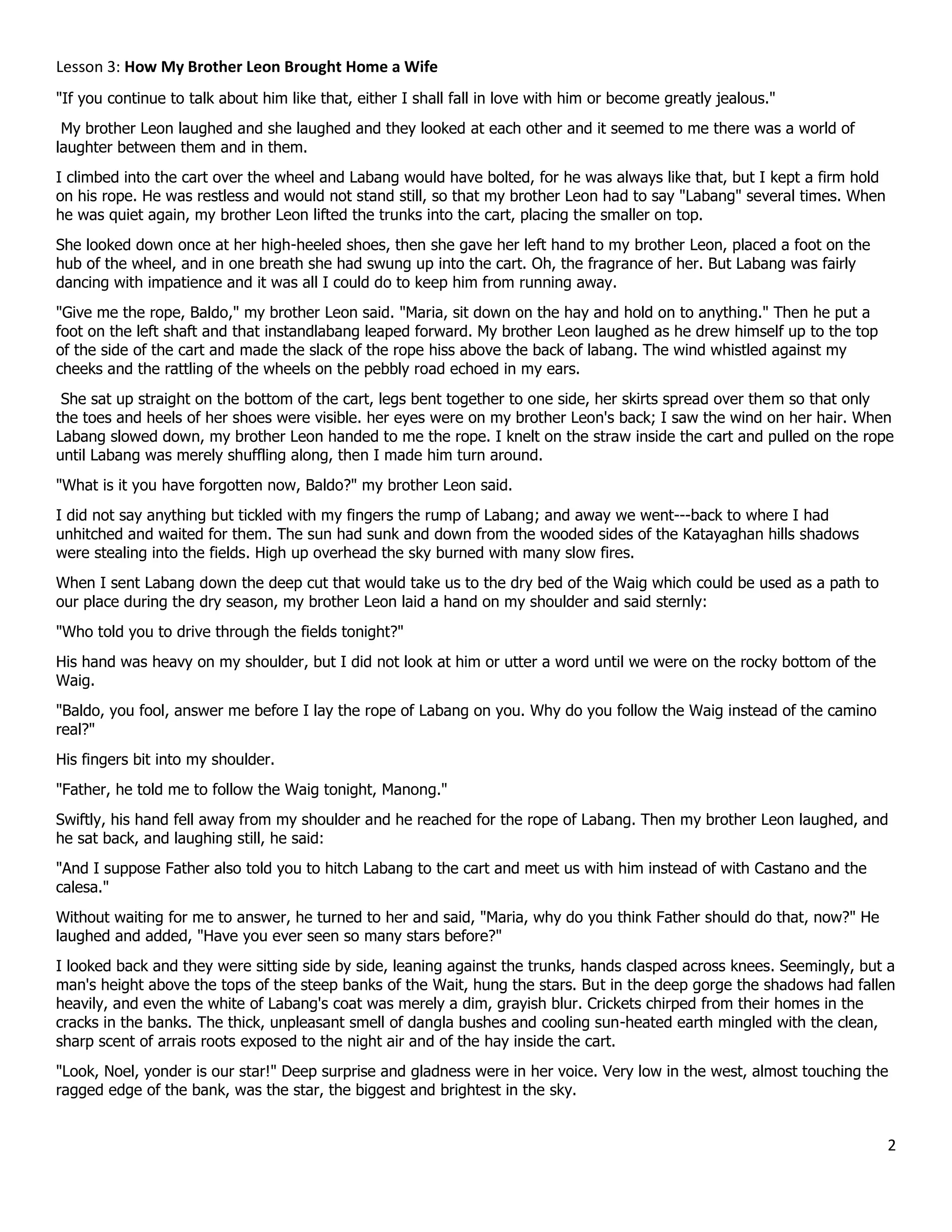 Q2 l3 how my brother leon brought home a wife | DOCX