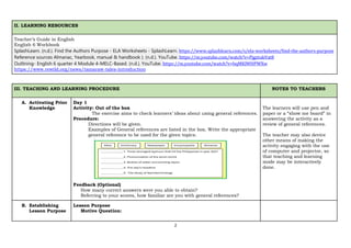 English grade 6 Quarter 2 lesson 2 for English | PDF