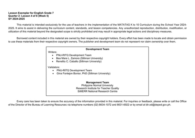 Q2_LE_English 7_Lesson 5_Week 5.pdf lesson exemplar | PDF