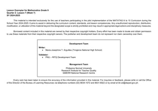 Pilot Implementation of MATATAG K to 10 Curriculum: Grade 9 Mathematics ...
