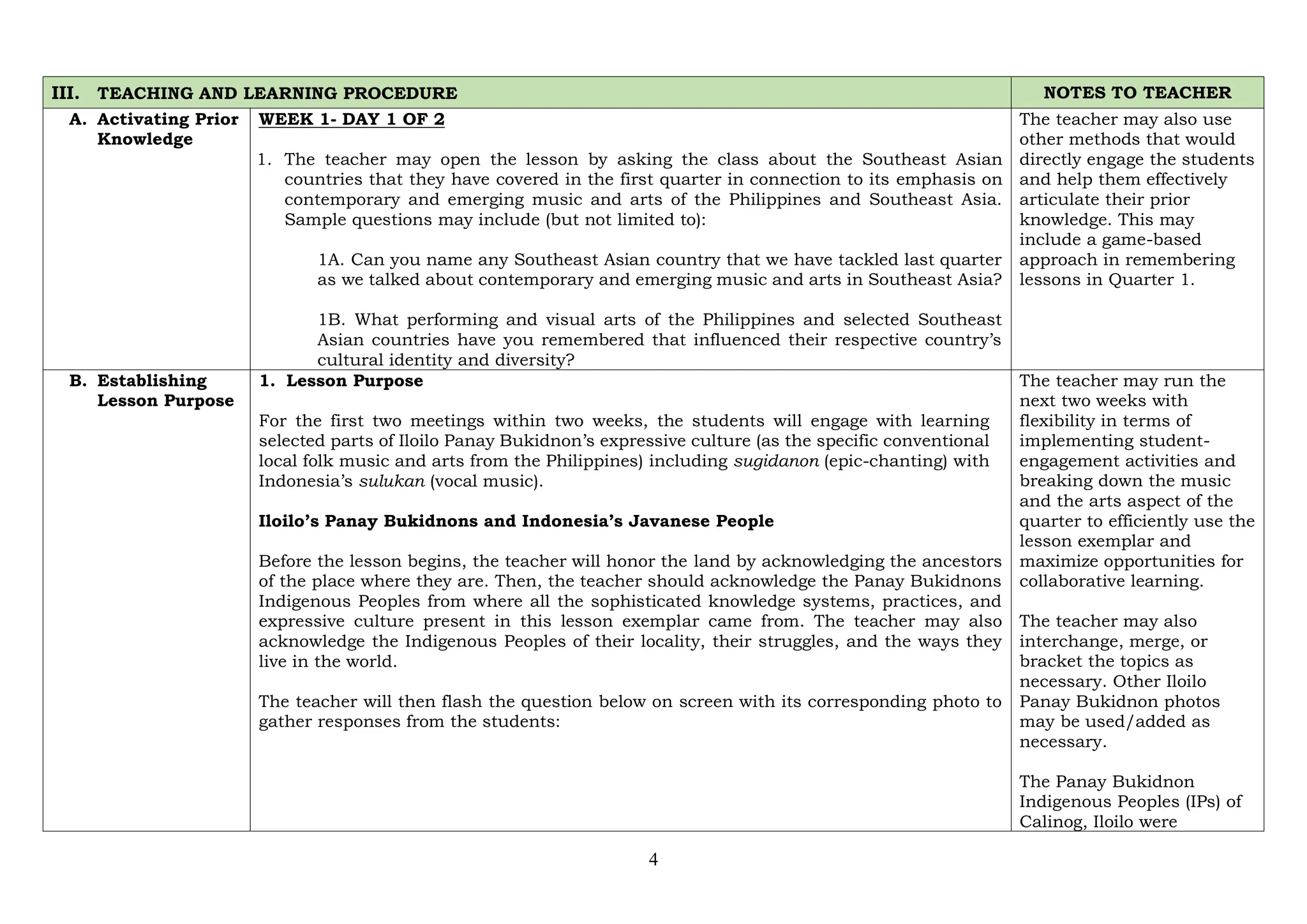Q2_LE_Music and Arts 7_Lesson 1_Week 1. lesson exemplar | PDF