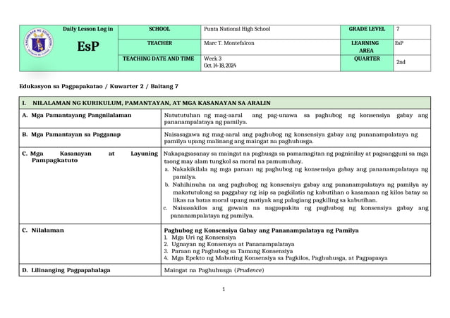 EsP-7 Q2-week3 lesson Exemplar EsP-7 Q2-week3 lesson Exemplar | DOCX