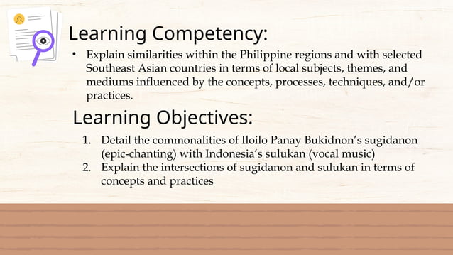 Vocal music: Panay Bukidnon's Sugidanon and Indonesia's Sulukan.pptx