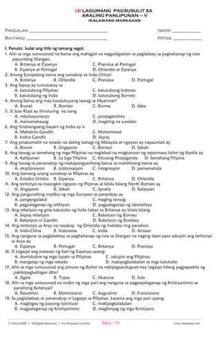 SOLUTION: Huling Pagsusulit Sa Araling Panlipunan 10, 57% OFF