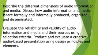 Dimensions of Media and Information – Audio | PPTX