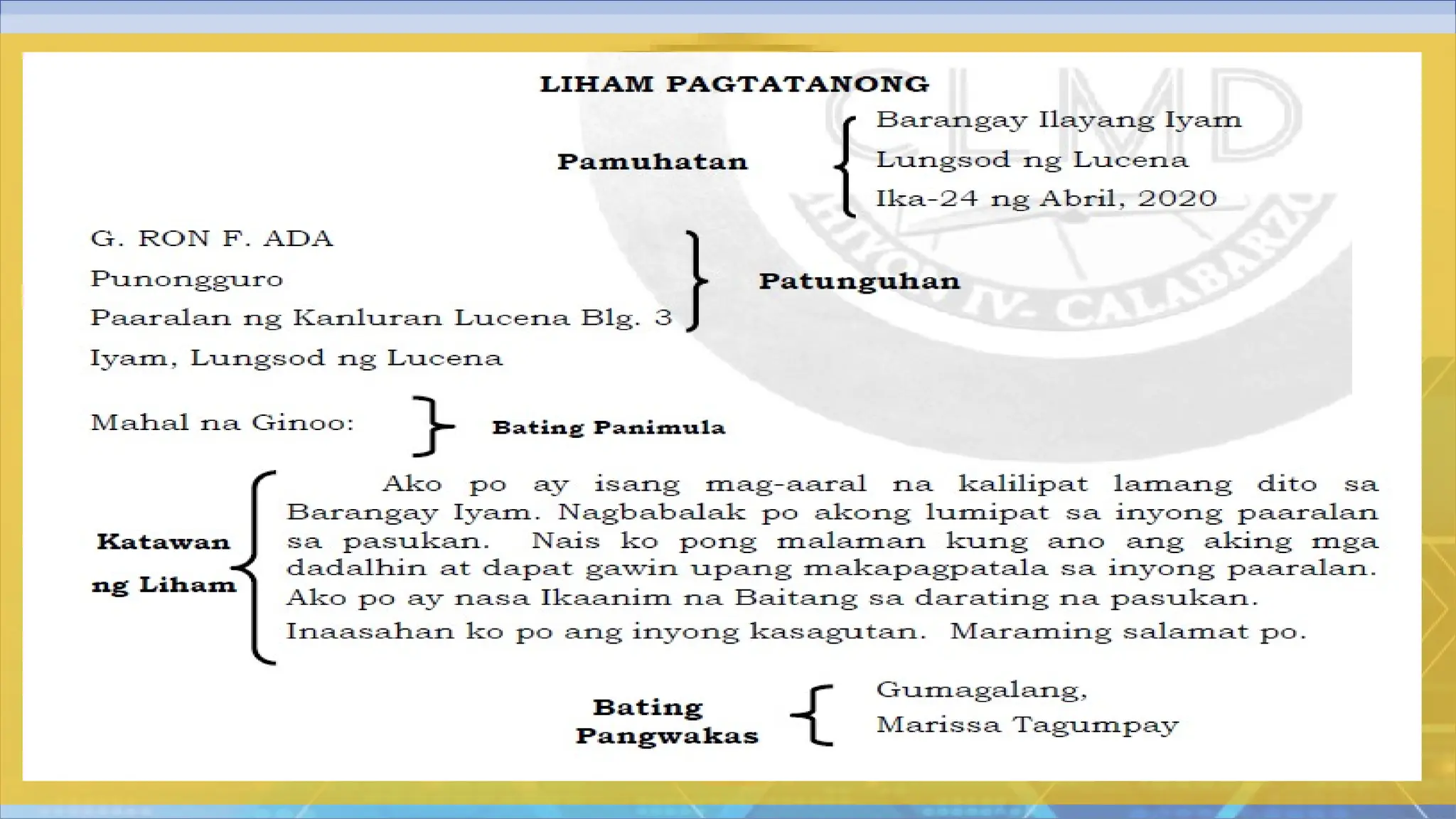 Paggawa ng Liham Pormal - Quarter 2 Week 7 | PPTX