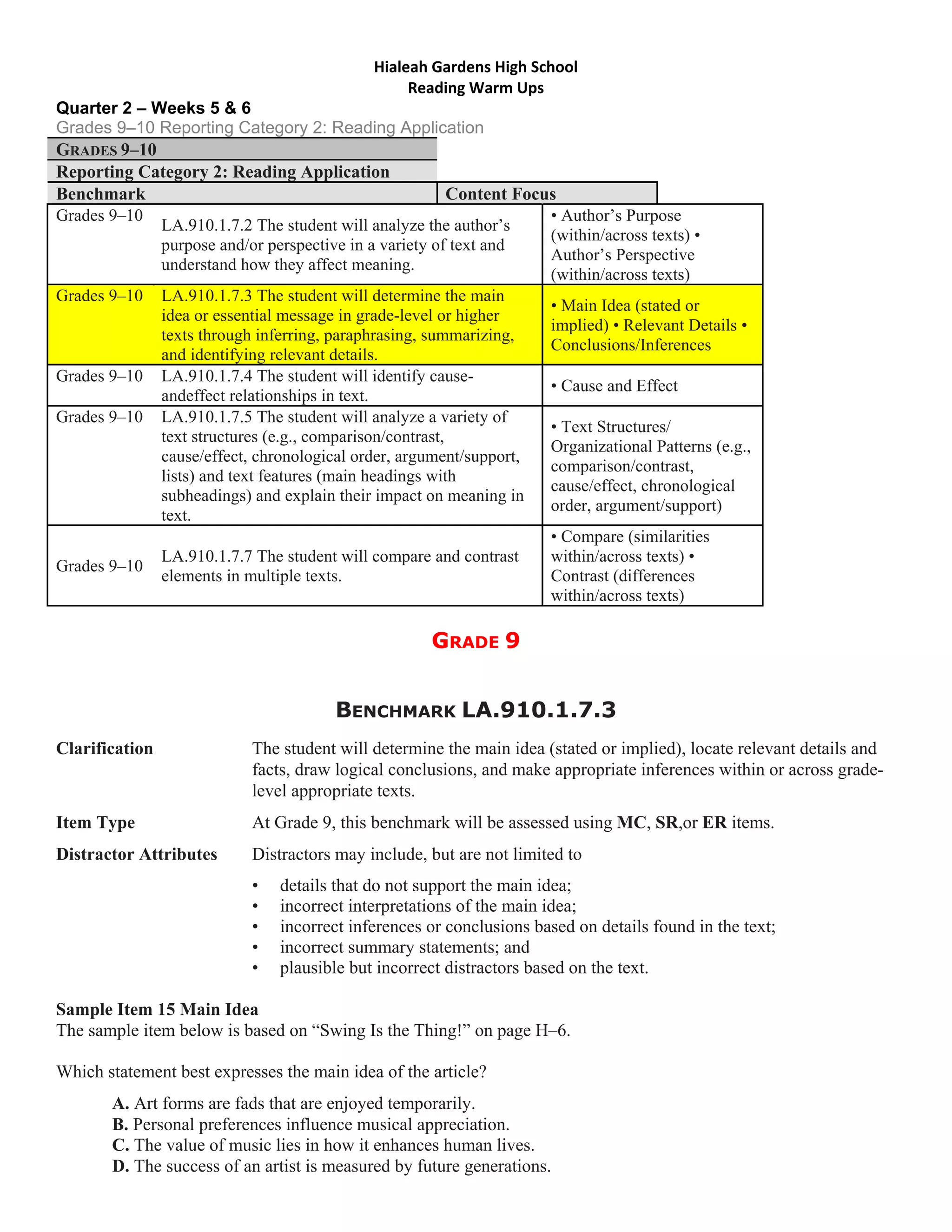 Q2 Weeks 5 & 6 Reading Application LA.910.1.7.2 | PDF