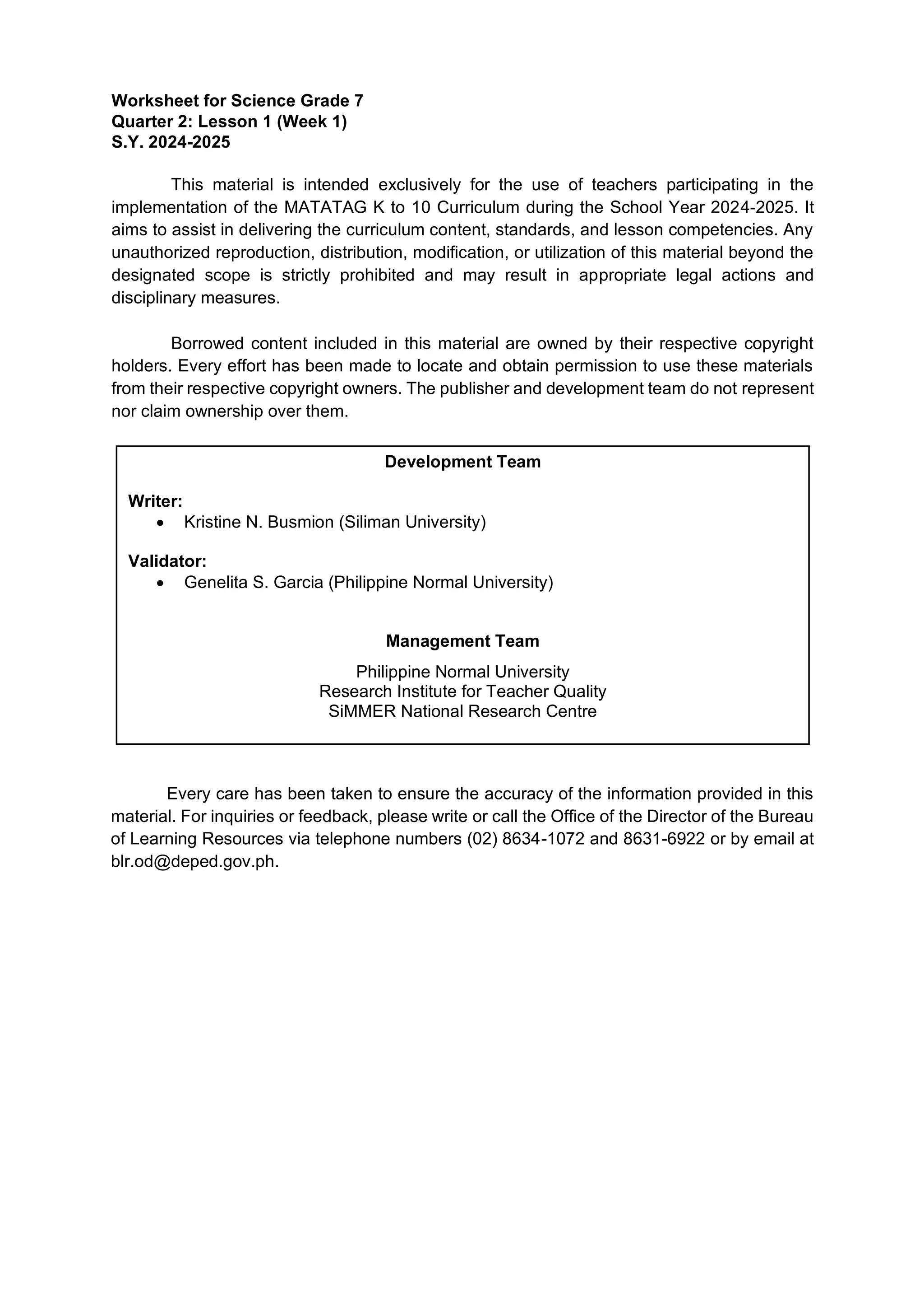 Q2_WS_Science 7_Lesson 1_Week 1.pdf lesson | PDF