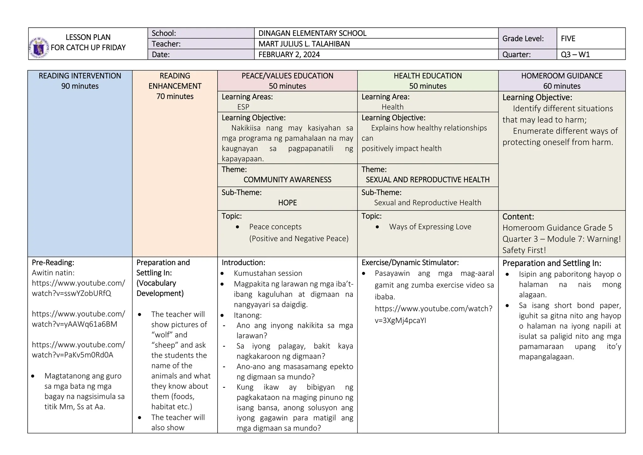 CATCH-UP FRIDAYS Grade 5 quarter 3 week 1 | DOCX