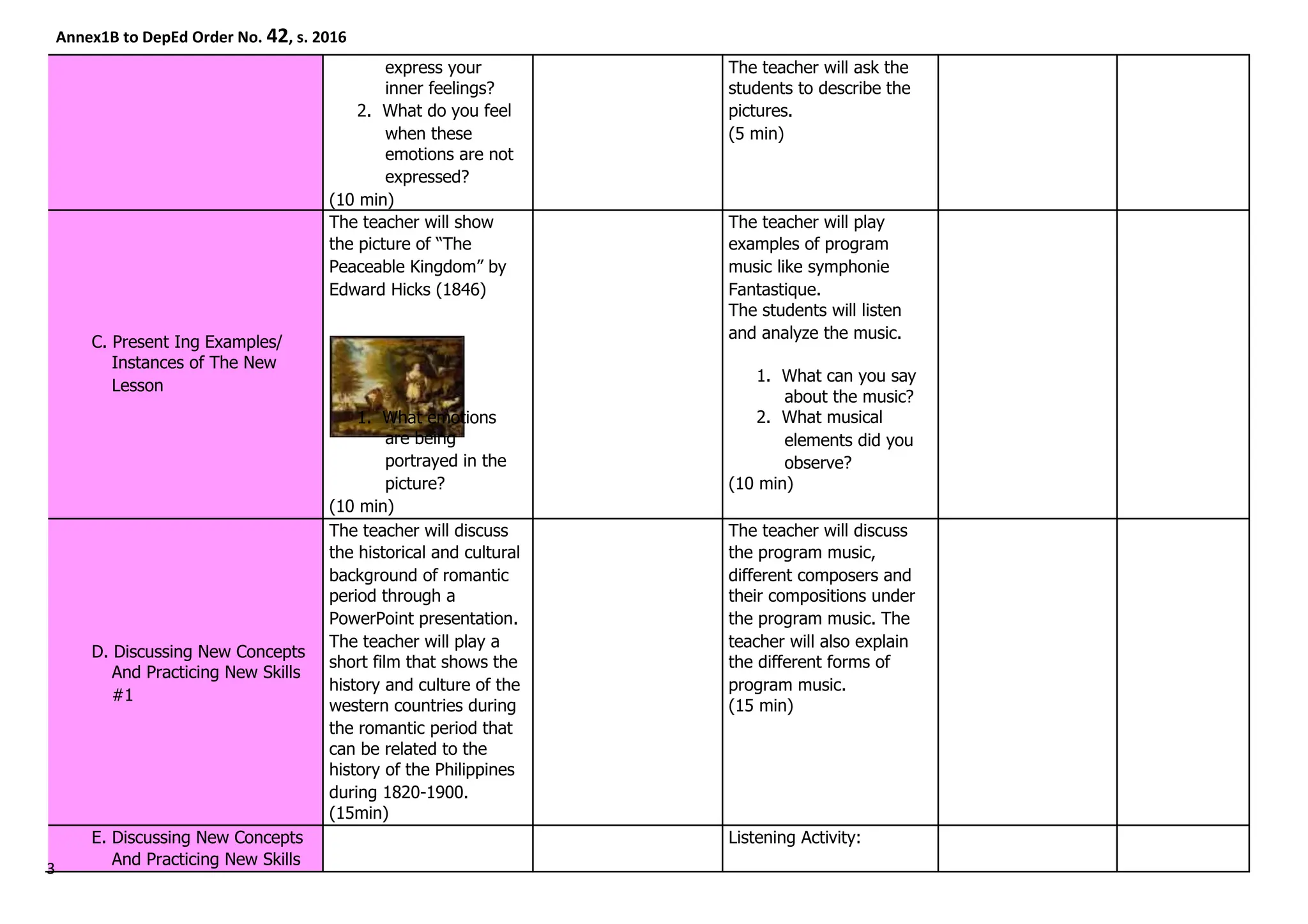 lesson plan in music 7/activities sdbsdn | DOCX