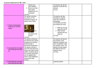lesson plan in music 7/activities sdbsdn | DOCX | Classical Music | Music