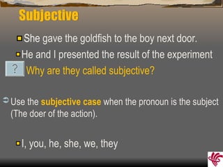 CASES OF PRONOUN: subjective, possessive, objective | PPT