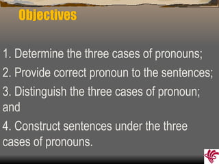 CASES OF PRONOUN: subjective, possessive, objective | PPT