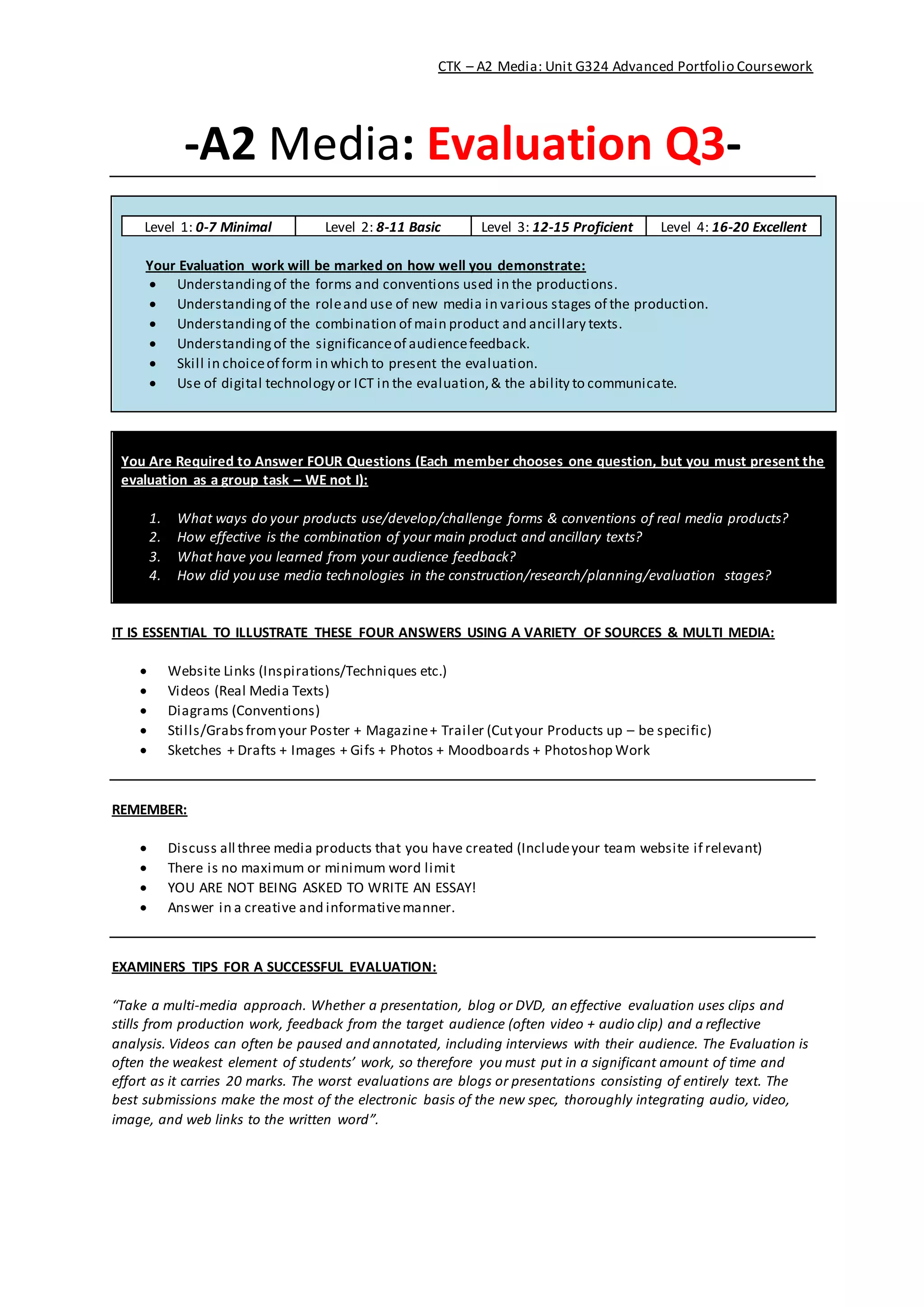 Q3 evaluation guidance | DOCX | Content Production | Hobbies & Interests