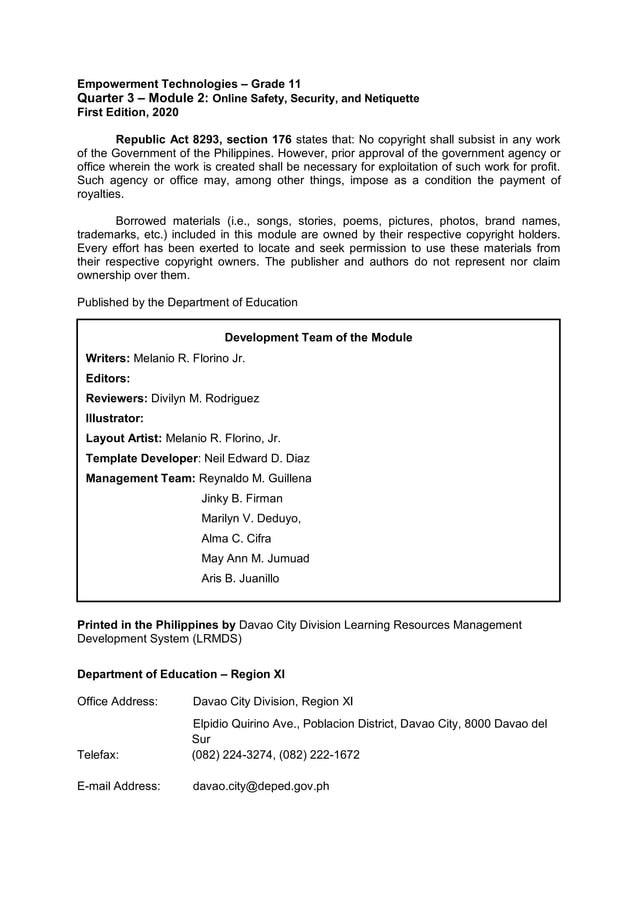 Q3 G11 Empowerment Technologies Module 2.pdf | Internet for Beginners ...