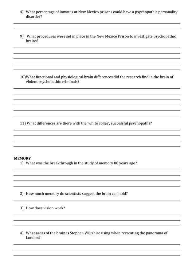 Q3L07 - The Brain (documentary questions) | PDF