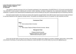Q3_LE_Science 7_Lesson 1_Week 1.pdf grade 7 | PDF