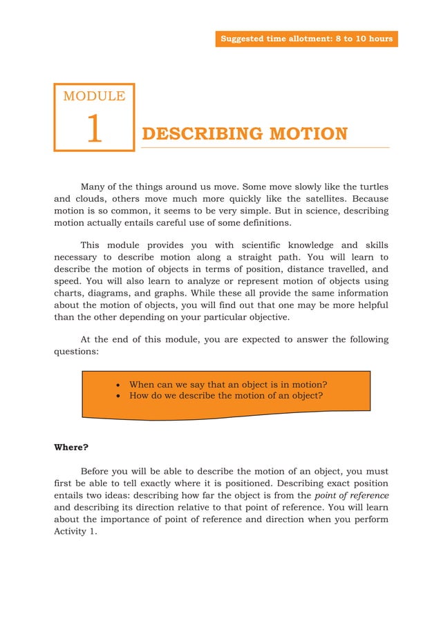 Q3 module 1_describing_motion | PDF | Physics | Science