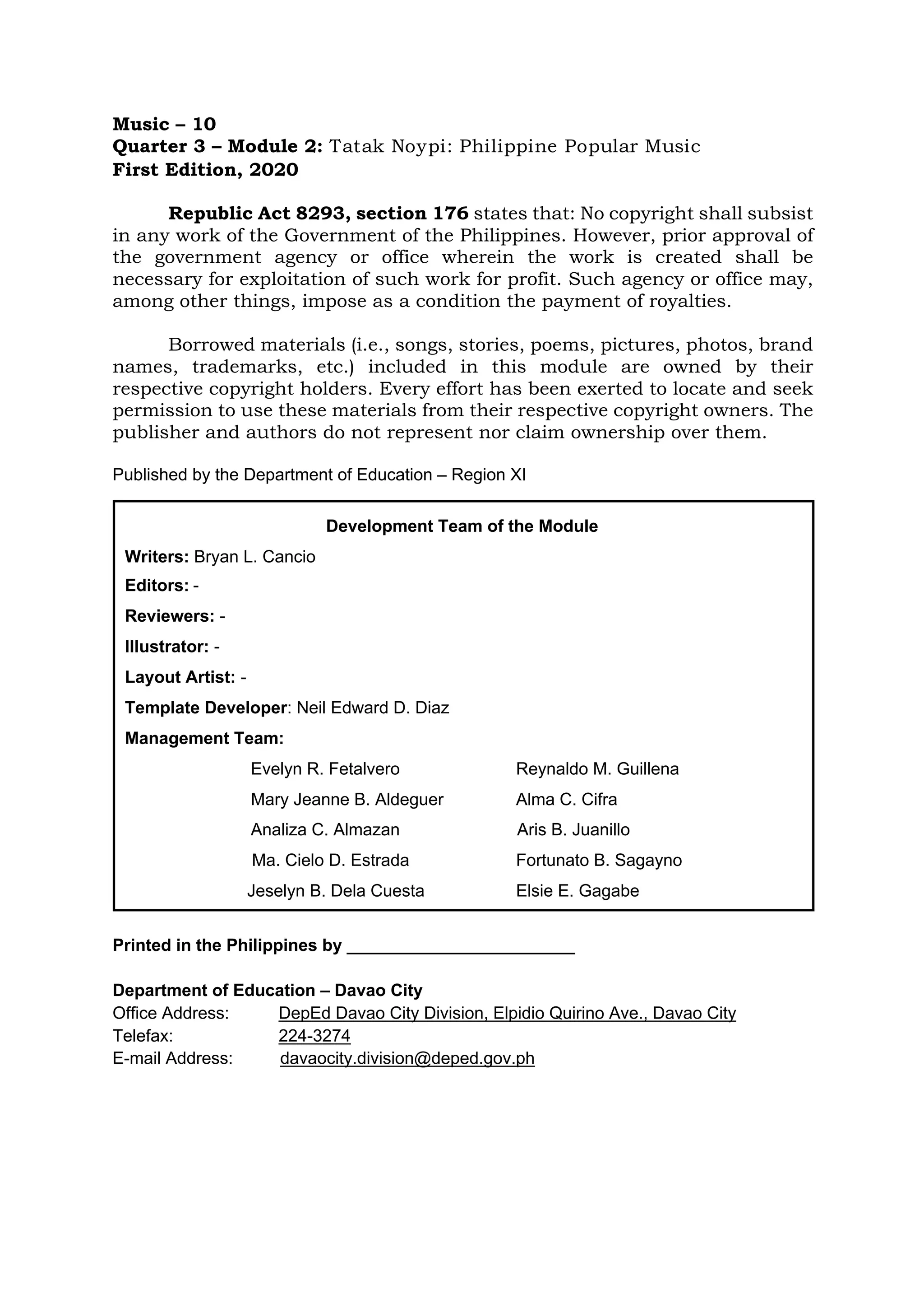 Q3 Music 10 Module 2 Tatak pinoy: Philippine Pop Music.pdf