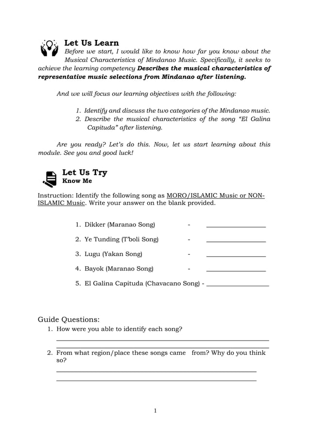 Q3 music 7 module 1 | PDF | Music | Entertainment