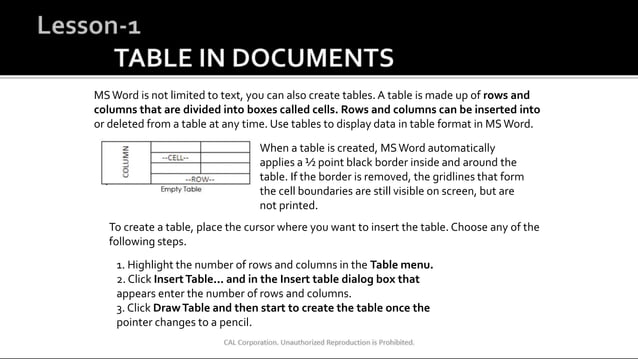 MS Word Tables | PPTX | Desktop Publishing | Computer Software and Applications