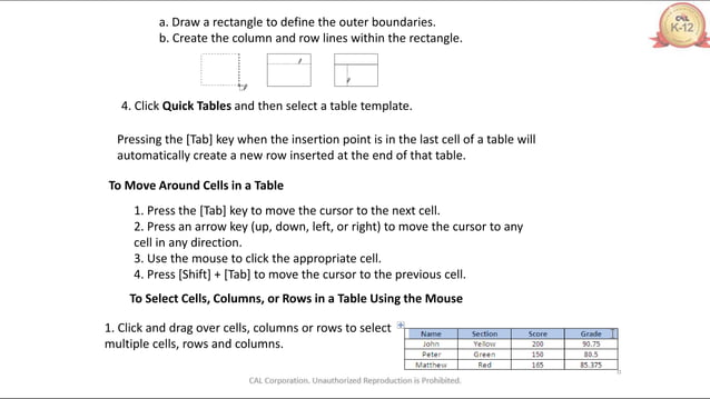 MS Word Tables | PPTX | Desktop Publishing | Computer Software and Applications