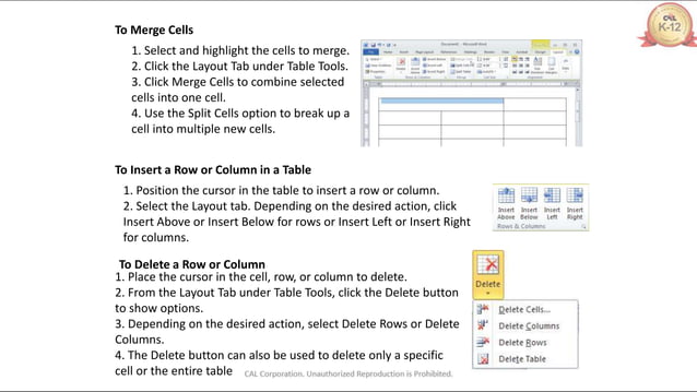 MS Word Tables | PPTX | Desktop Publishing | Computer Software and Applications