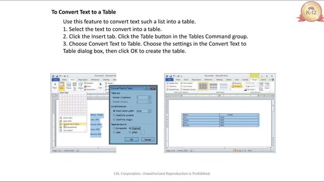 MS Word Tables | PPTX | Desktop Publishing | Computer Software and Applications