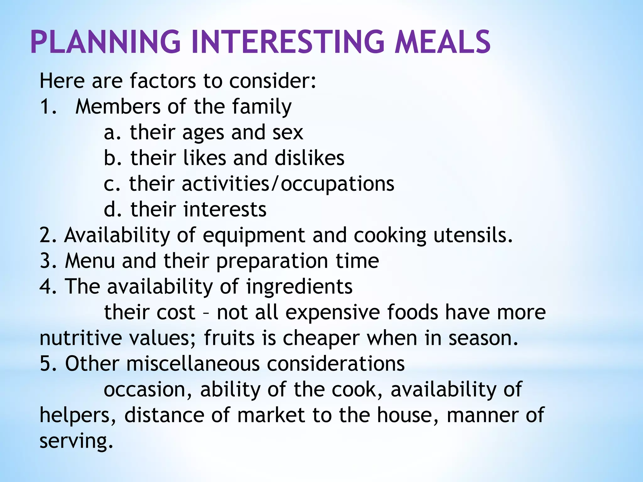 Planning meals | PPTX