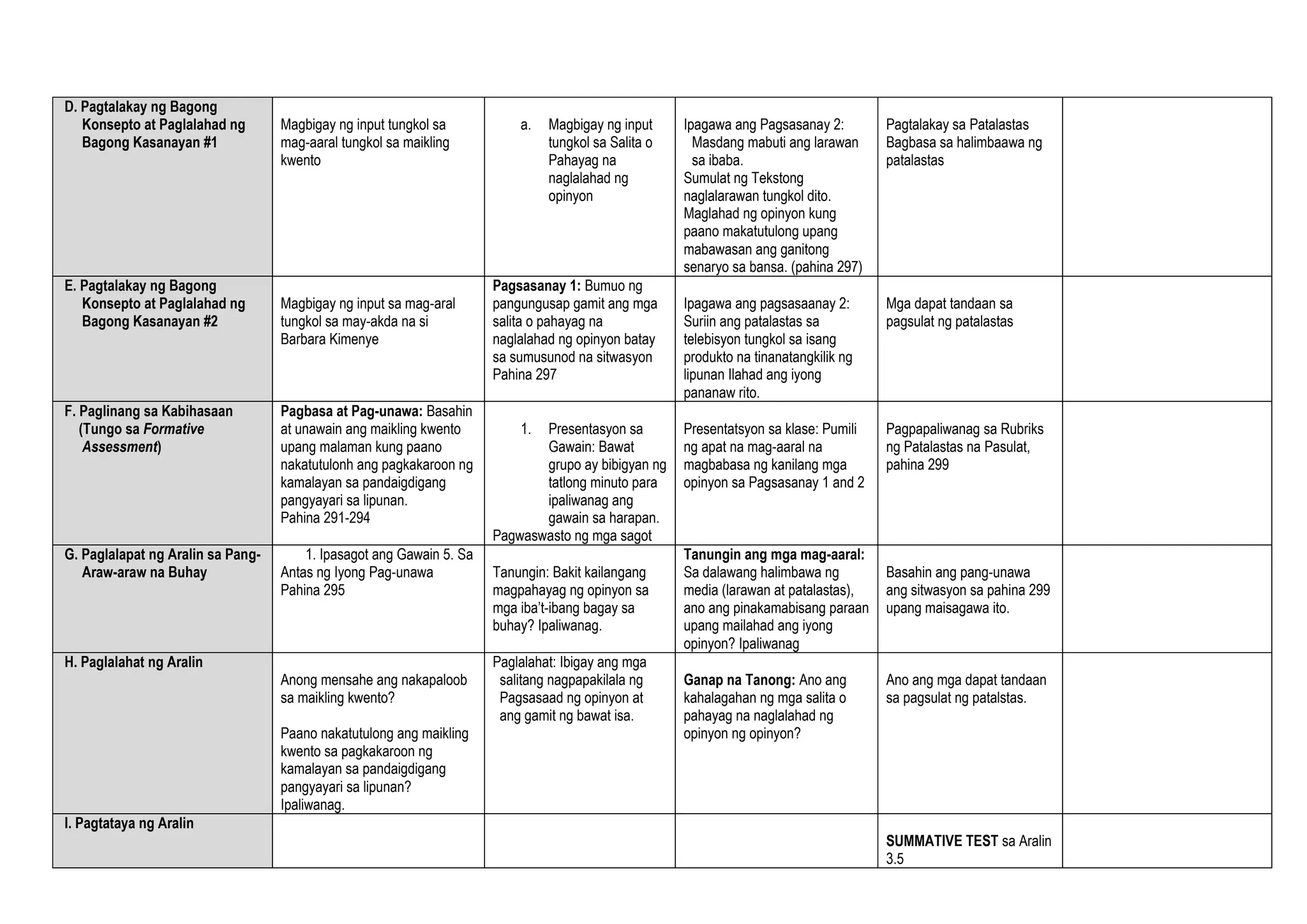quarter 3 week 5 daily lesson log in Filipino | DOCX