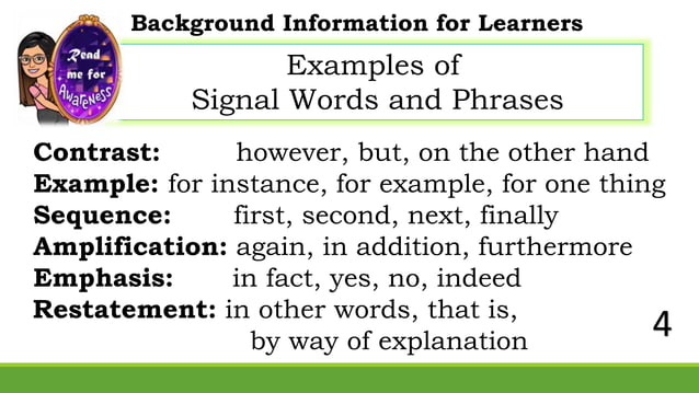 Q4-GRAMMATICAL-SIGNALS-PATTERNS-OF-IDEA-DEVELOPMENT.pptx | Birdwatching ...