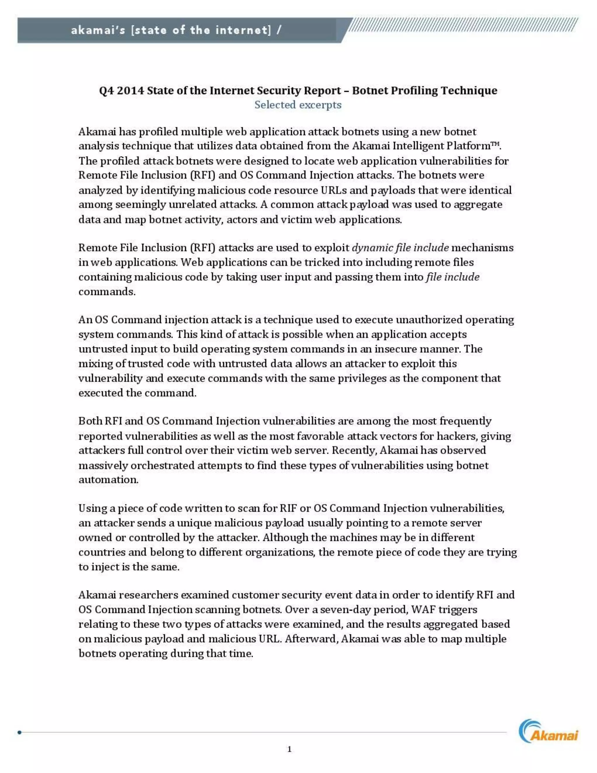 Q4 2014 Security Report Botnet Profiling Technique Excerpts Document Pdf