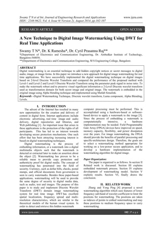 A New Technique to Digital Image Watermarking Using DWT for Real Time Applications | PDF