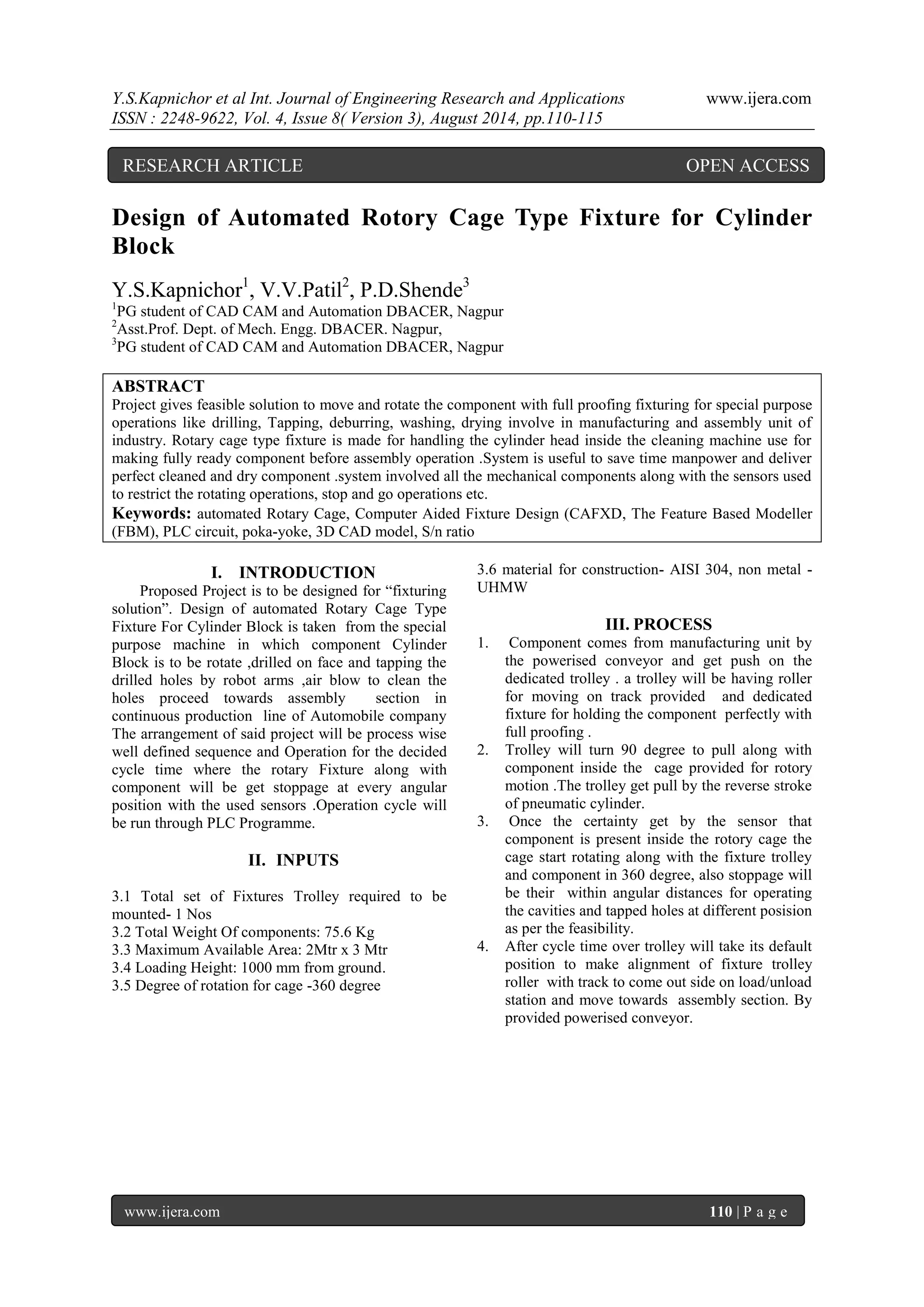 Design of Automated Rotory Cage Type Fixture for Cylinder Block | PDF
