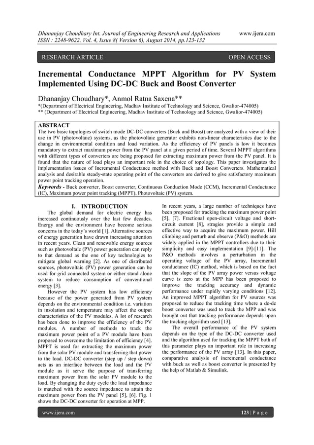 Incremental Conductance MPPT Algorithm for PV System Implemented Using ...