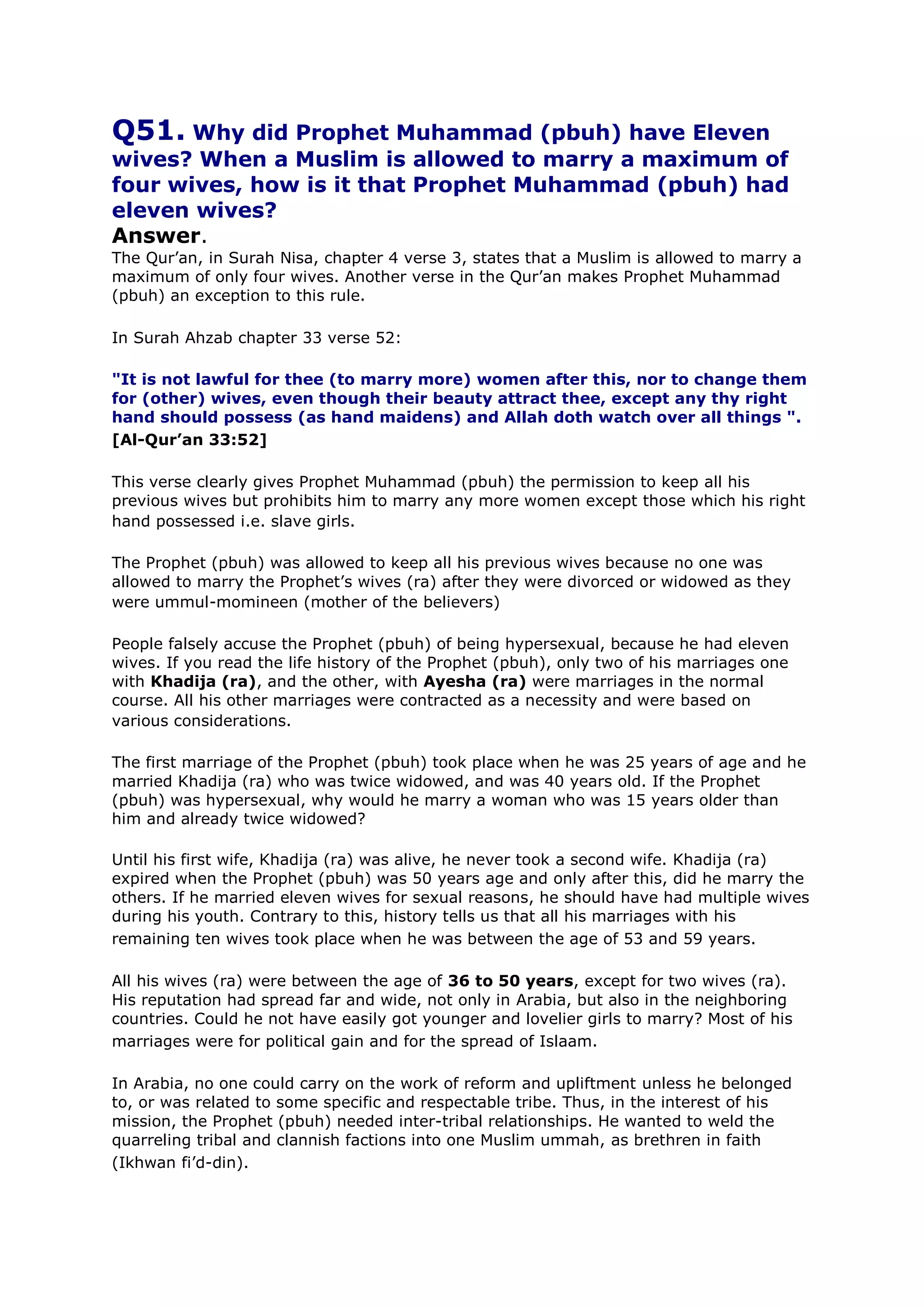 Q49prophet muhammad has 11 wives | DOCX