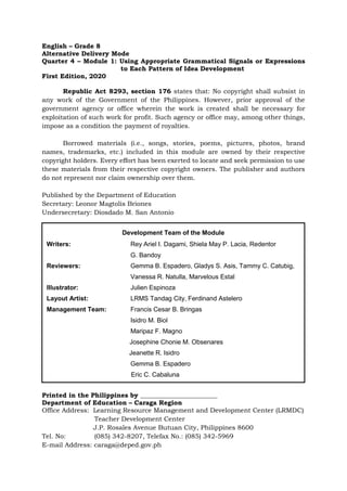 Q4_ENGLISH8_Module1.pdf using of appropriate grammatical signals | PDF