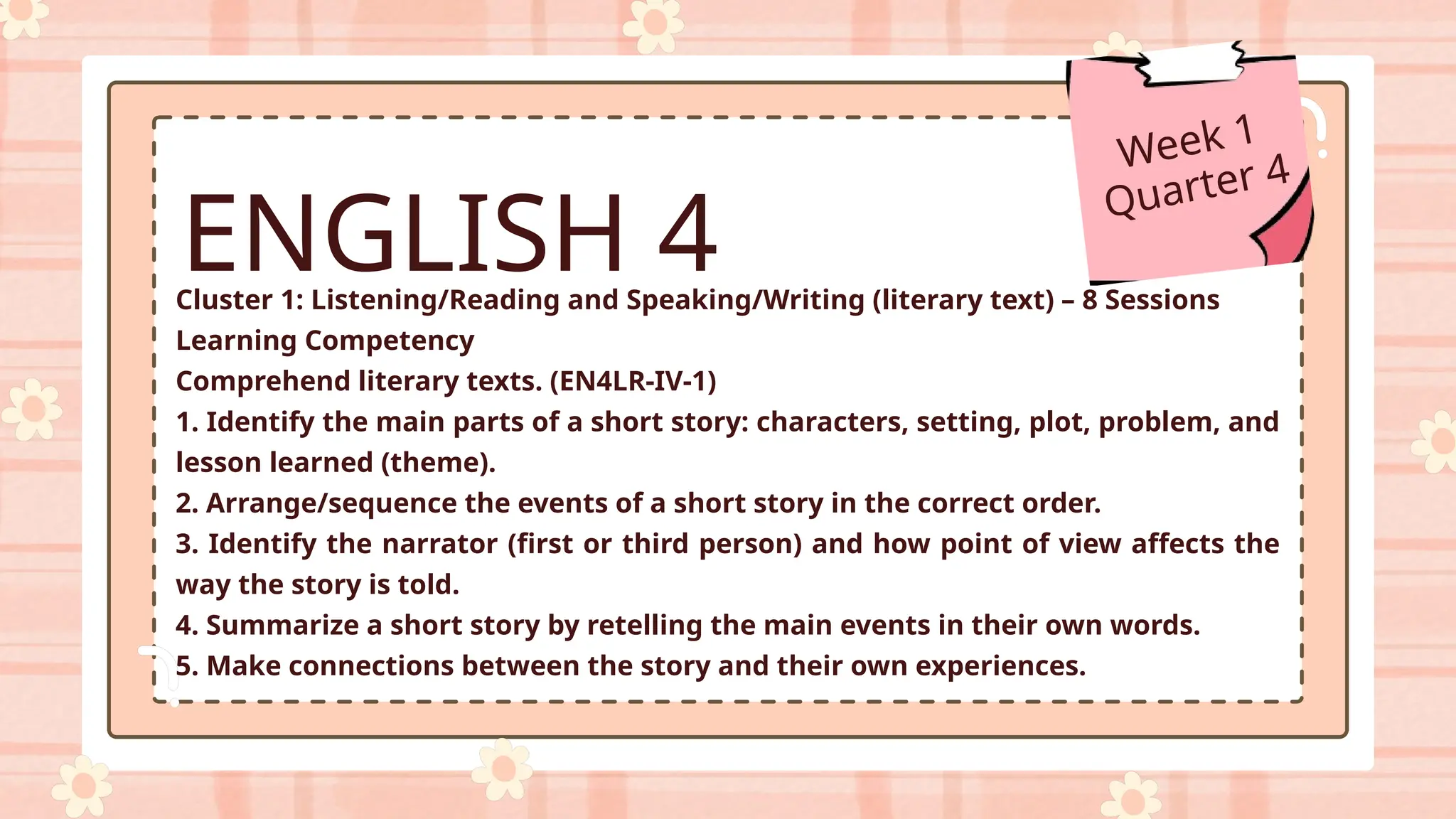 POWERPOINT FOR ENGLISH 4 QUARTER 4 WEEK 1 | PPTX