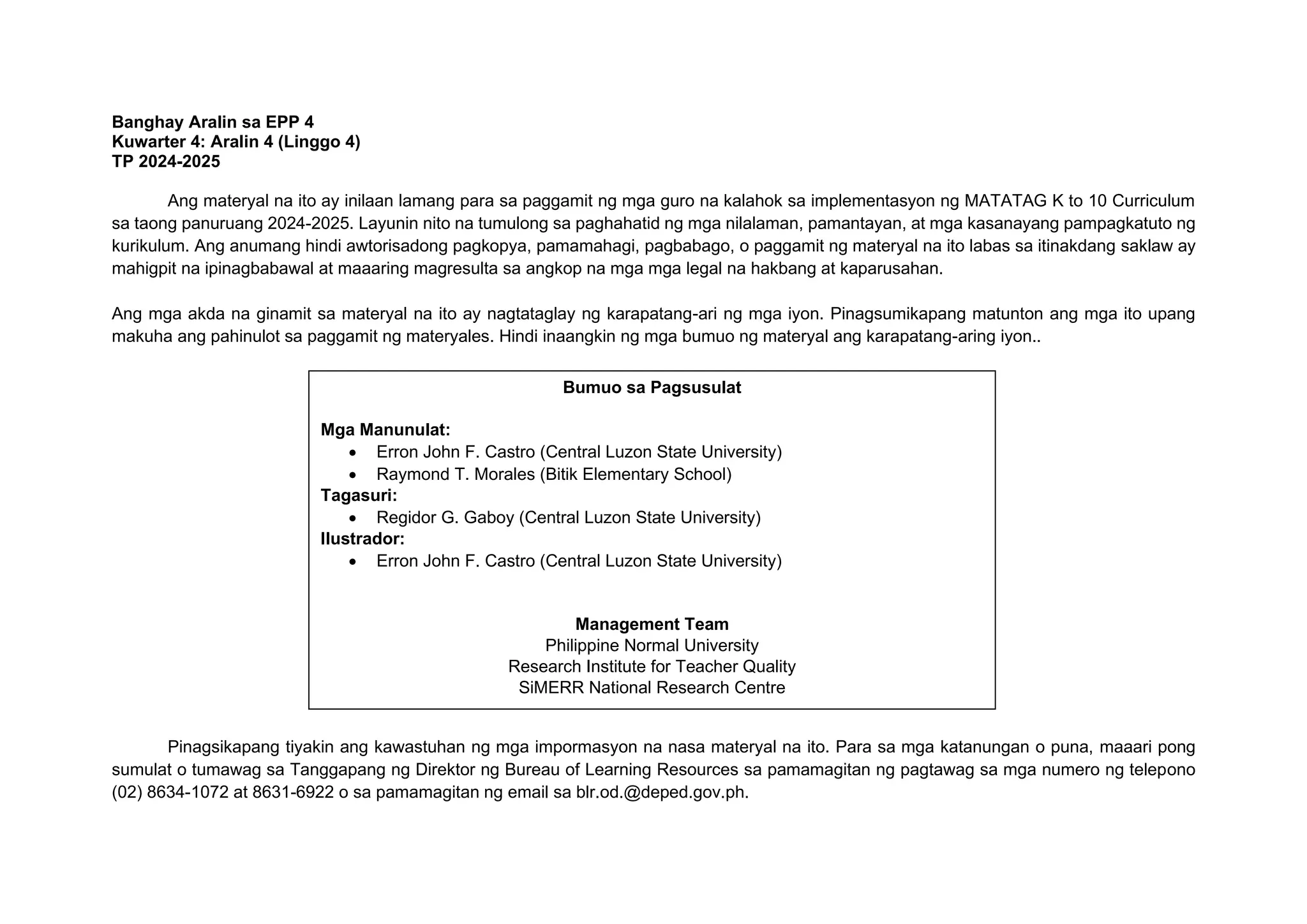 Q4_LE_EPP 4_Lesson 4_Week 4.pdf EPP modules | PDF