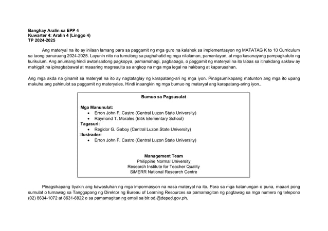 Q4_LE_EPP 4_Lesson 4_Week 4.pdf EPP modules | PDF