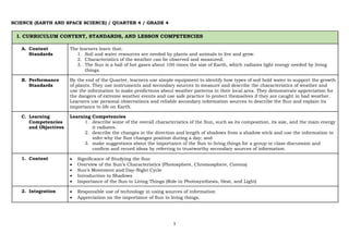 Comprehensive Grade 4 Science Lesson on the Sun and Its Importance | PDF