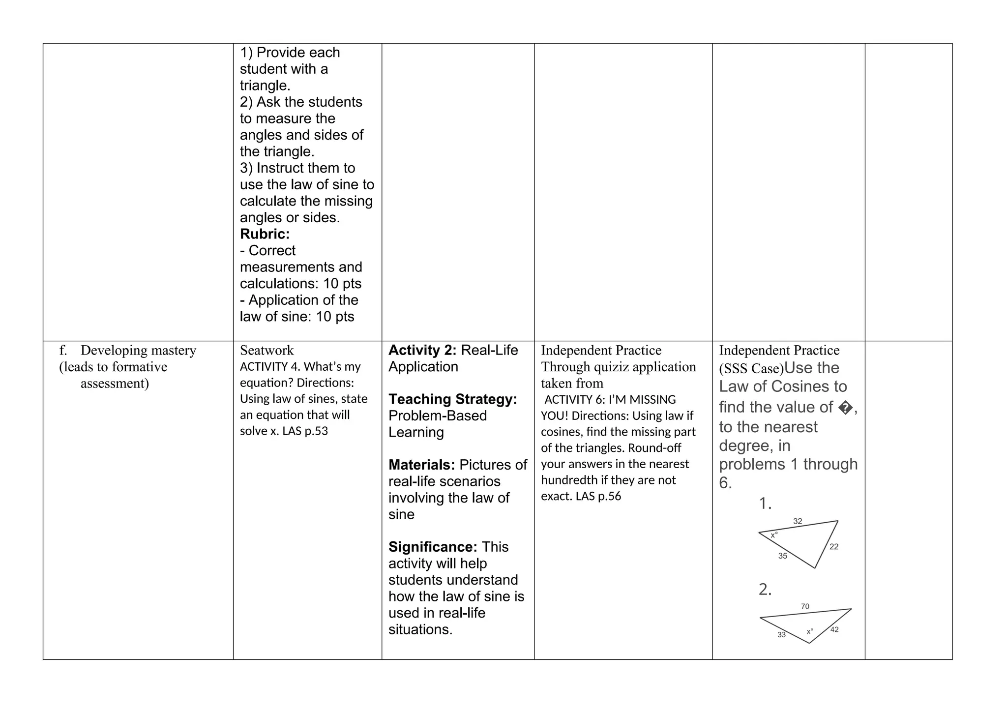 Q4 M9GE-IVf-g-1 illustrates laws of sines and cosines. Uddiawan NHS.docx