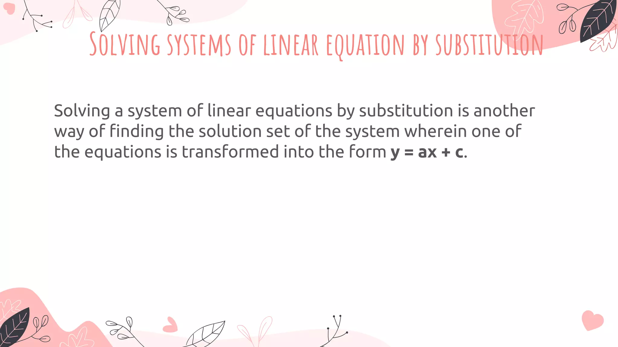 Substitution Method of Systems of Linear Equations | PDF