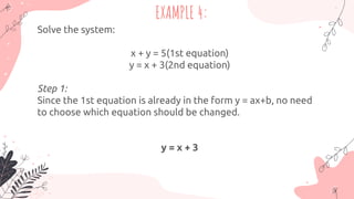 Substitution Method of Systems of Linear Equations | PDF