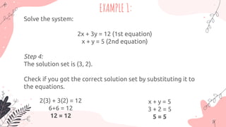 Substitution Method of Systems of Linear Equations | PDF