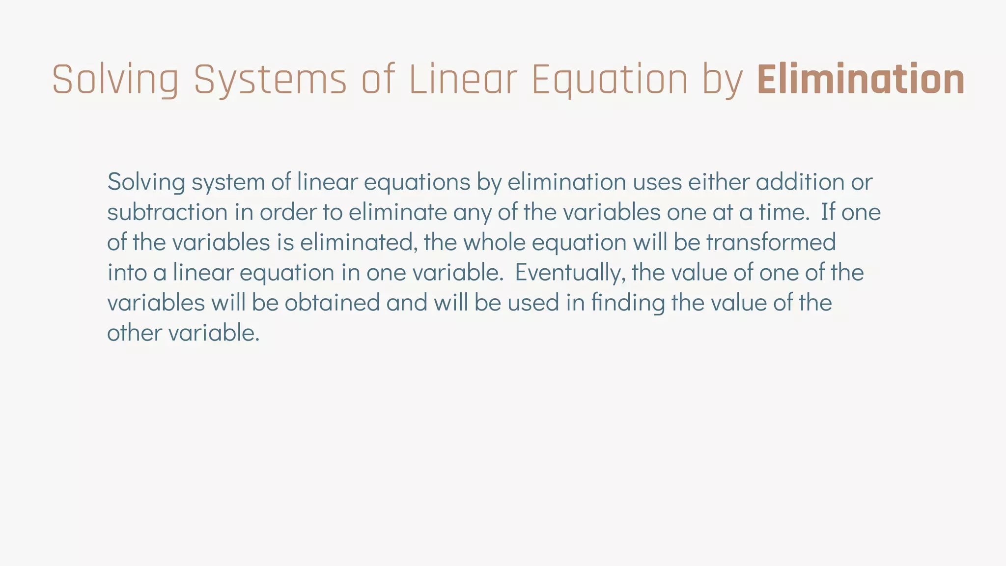 Elimination of Systems of Linear Equation | PPT