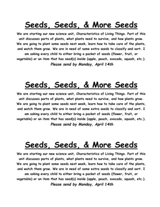 Seeds, seeds, and more seeds | DOCX | Gardening | Home & Garden